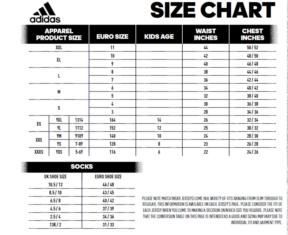 Adidas Size Chart Cm